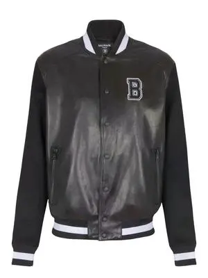 Balmain Varsity Leather Bomber Jacket - Black