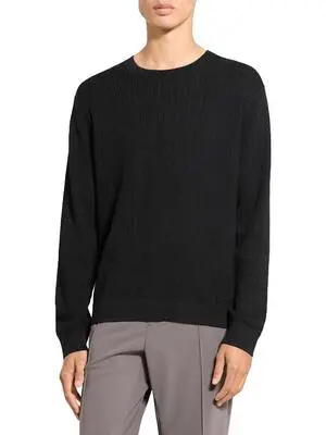 Theory Riland Cable Stitch Cotton Crewneck Sweater - Black