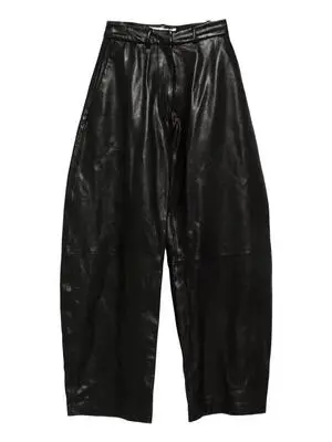 Nour Hammour Leather Wide-leg Trousers - Black