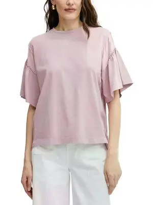 Pinko Frilled-sleeve T-shirt - Neutrals