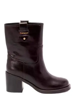TWINSET Block-heel Leather Boots - Brown