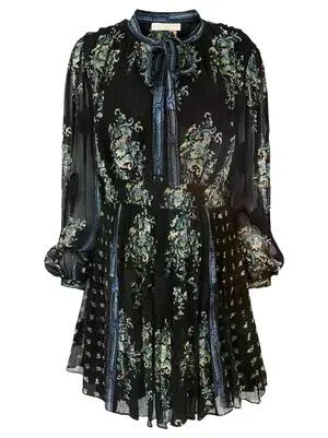 Ulla Johnson Necktie Long-sleeve Paisley Mini Dress - Black