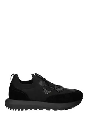 Emporio Armani Logo-detail Knit Sneakers - Black