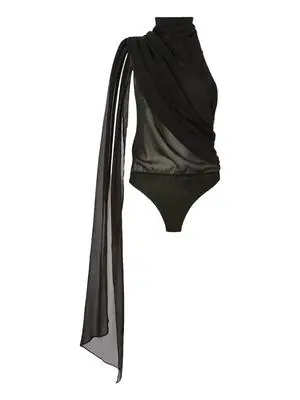 Andamane Draped Cape Bodysuit - Black