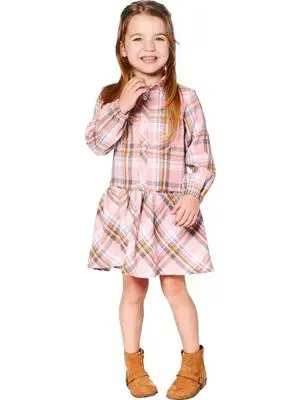 DEUX PAR DEUX Shirt Plaid Dress With Frill - Pink, Yellow And Gray
