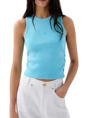 SCALPERS Ribbed Tank Top With Gathered Side Detail - Turquoise