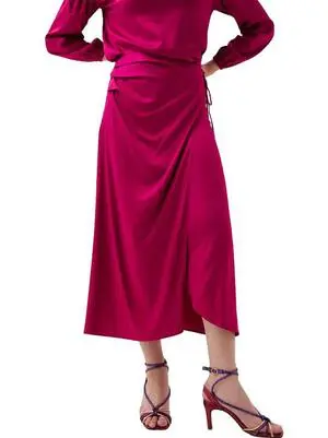 SCALPERS Satin Midi Sarong Skirt - Bouganville