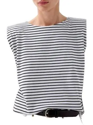 SCALPERS Striped Cotton Sleeveless Top - Navystripes