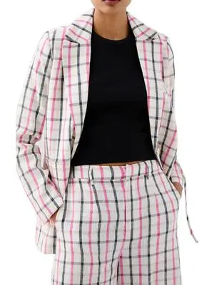 SCALPERS Linen-blend Blazer With Vichy Print - Black-pink