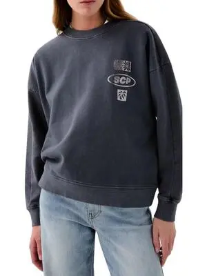 SCALPERS Scalpers Moya Flow Cotton Sweatshirt With Distressed Finish And Logo Print Grey