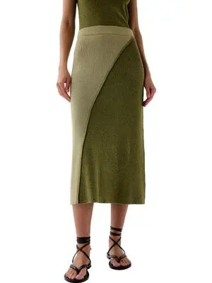 SCALPERS Lurex Duo Knit Skirt - Khaki