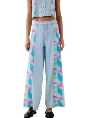 SCALPERS Embroidered Denim Culottes - Lightblue