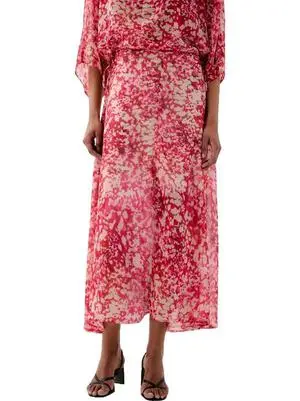 SCALPERS Monet Print Midi Skirt - Raspberry