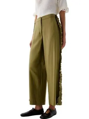 SCALPERS Ruffled Linen Trousers Green