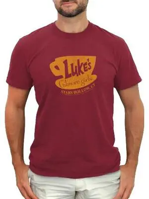 GILMORE GIRLS Distressed Luke's Diner Logo Graphic T-shirt - Cardinal
