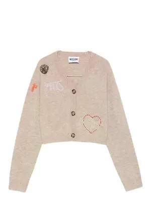 Moschino Embroidered-logo Cardigan - Neutrals
