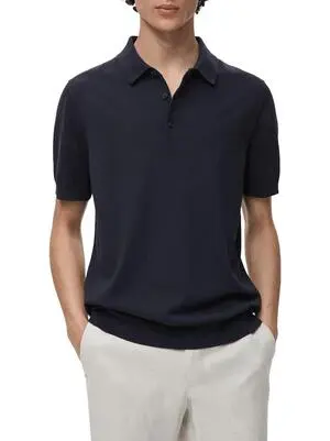 Mango Solid Cotton Polo Sweater - Night Blue