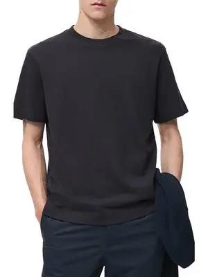 Mango Solid Cotton T-shirt Navy