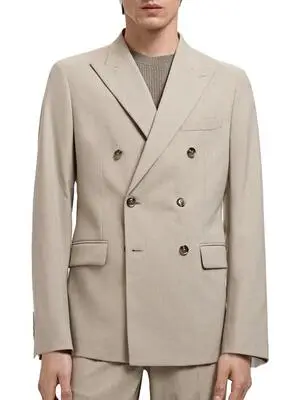 Mango Slim Fit Double Breasted Blazer - Beige