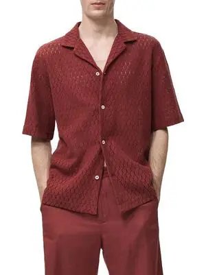 Mango Open Stitch Knit Shirt - Cherry