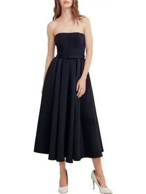 FREEMARKET Belted Strapless Midi Dress - Black