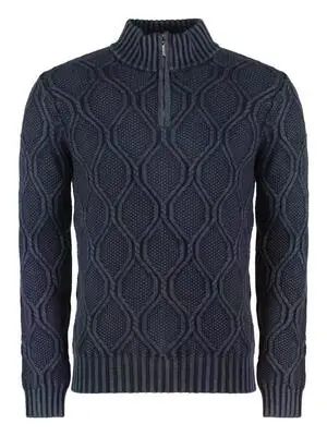 MOORER Cable-knit Half-zip Pullover - Blue