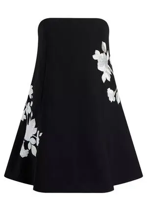 Cinq À Sept Irla Floral-embroidered Strapless Dress - Black/ivory