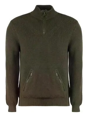 MOORER Ribbed-knit Half-zip Pullover - Green