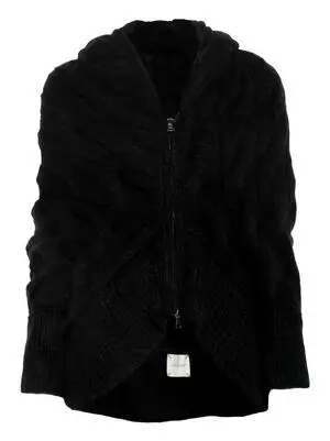 YEHUAFAN Cable-knit Hooded Cardigan - Black