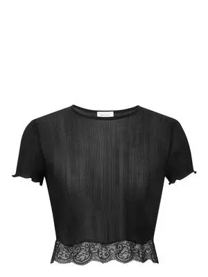 SAINT LAURENT Ribbed Lace-Hem Top