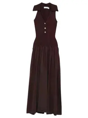 SELF-PORTRAIT Ribbed Knit Midi Dress - Brown