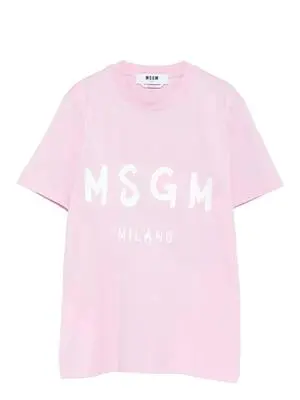 MSGM Logo-print Cotton T-shirt - Pink
