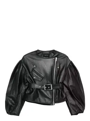 Simone Rocha Belted Puff-sleeve Leather Jacket - Black