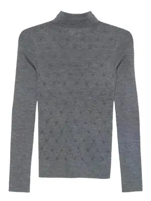 Liu Jo Embellished Mock-neck Wool Top - Grey