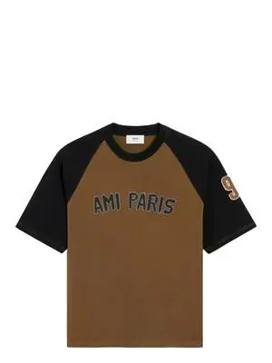 Ami Two-tone Short-sleeve Cotton T-shirt - Brown