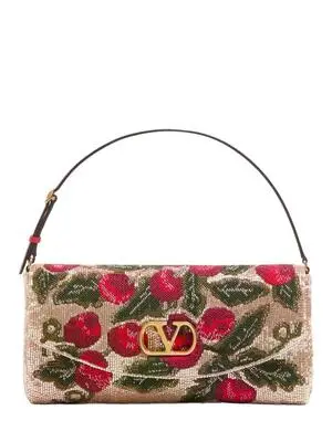 Valentino Garavani Devain Embroidered Shoulder Bag - Neutrals