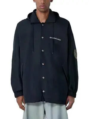 Balenciaga Hooded Logo-embroidered Jacket - Black