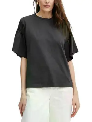 Pinko Cotton Frill-sleeve Top - Black