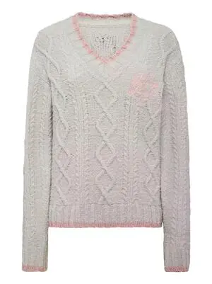 Philipp Plein Cable-knit V-neck Sweater - Grey