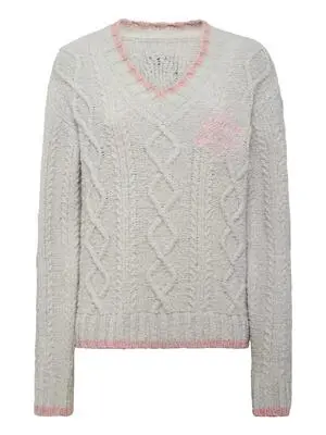 Philipp Plein Cable-Knit V-Neck Sweater Grey