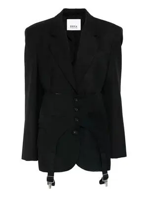 Erika Cavallini Layered Virgin Wool Blazer - Black