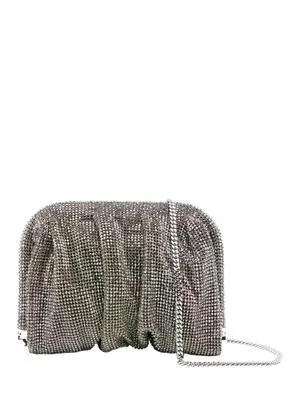 Benedetta Bruzziches Crystal-Embellished Pleated Clutch Silver