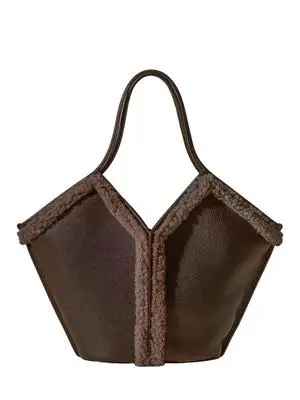 Hereu Leather Shoulder Bag With Shearling Trim - Brown