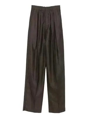 Saint Laurent Pleated Cotton Trousers - Brown