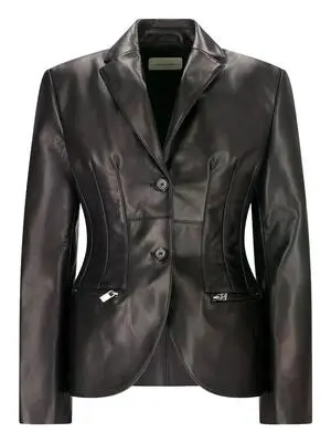 Magda Butrym Leather Blazer With Stitch Waist - Black