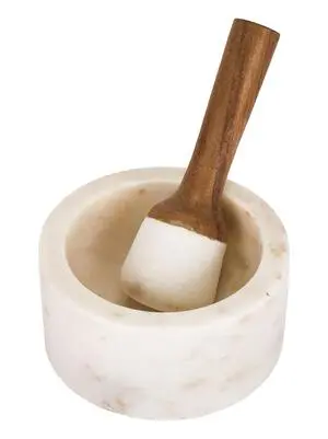 VERVE CULTURE Marble Mortar & Pestle - White & Brown