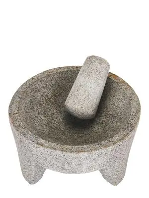 VERVE CULTURE Molcajete With Tortilla Basket - Grey & Multi Colored Basket