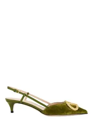Valentino Garavani Vlogo Signature Slingback - Cactus Green & Cream Crystal