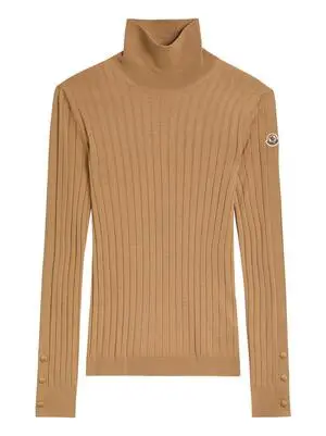 Moncler Ribbed Wool And Cashmere-blend Top - Khaki