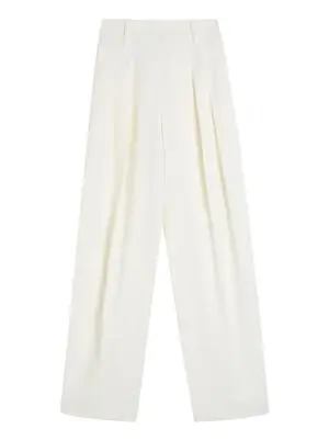 Victoria Beckham Pleated High-rise Wool-blend Trousers - Ivory